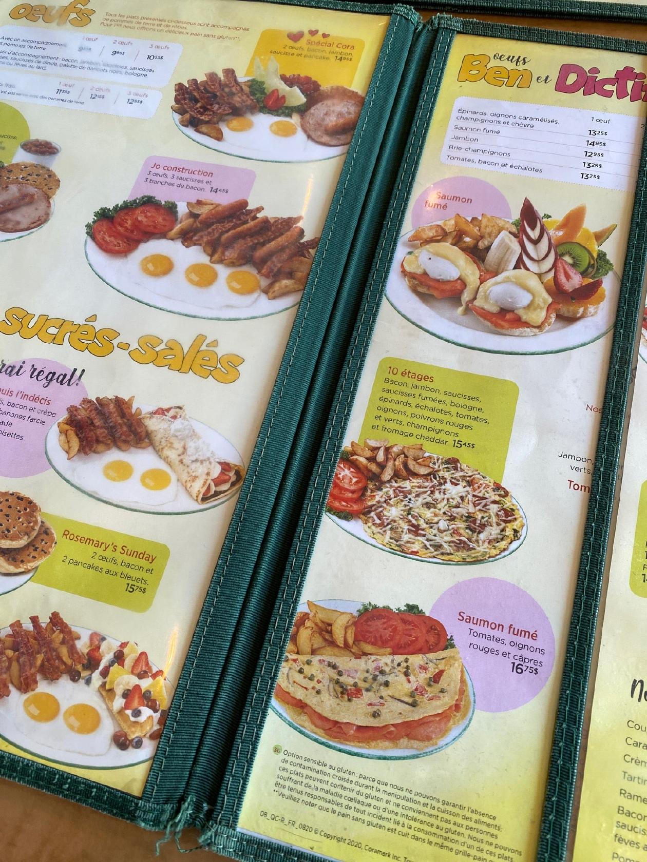 Menu at Cora déjeuners restaurant, Québec City, Bd de l'Ormière