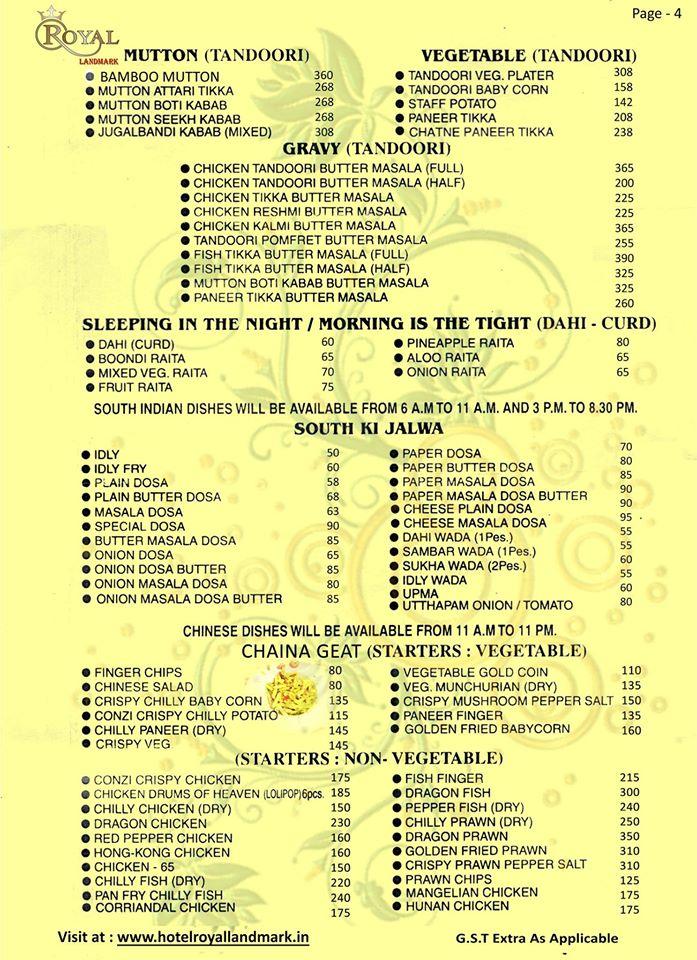 Menu at Hotel Royal Landmark, Mecheda