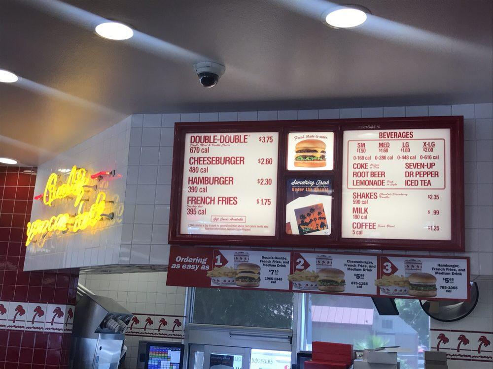 Menu at In-N-Out Burger fast food, Merced
