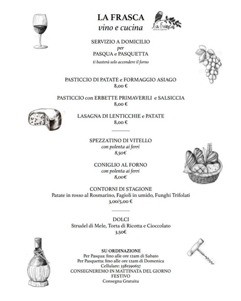 Menu at La Frasca Breganze restaurant, Fara Vicentino
