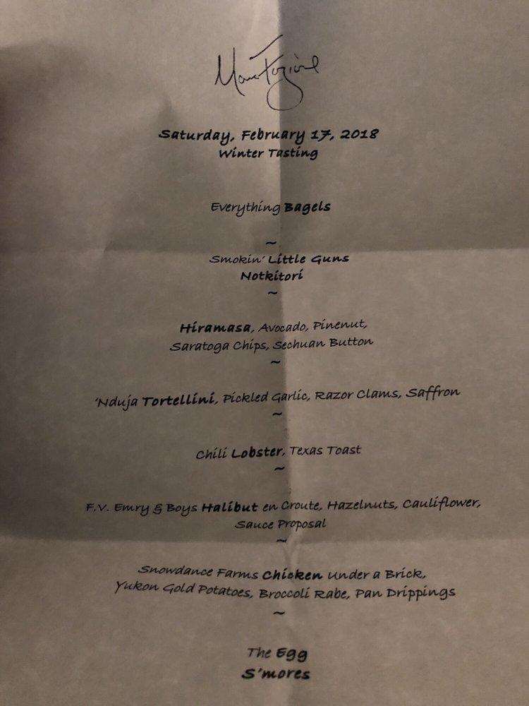 Menu at Marc Forgione restaurant, New York City