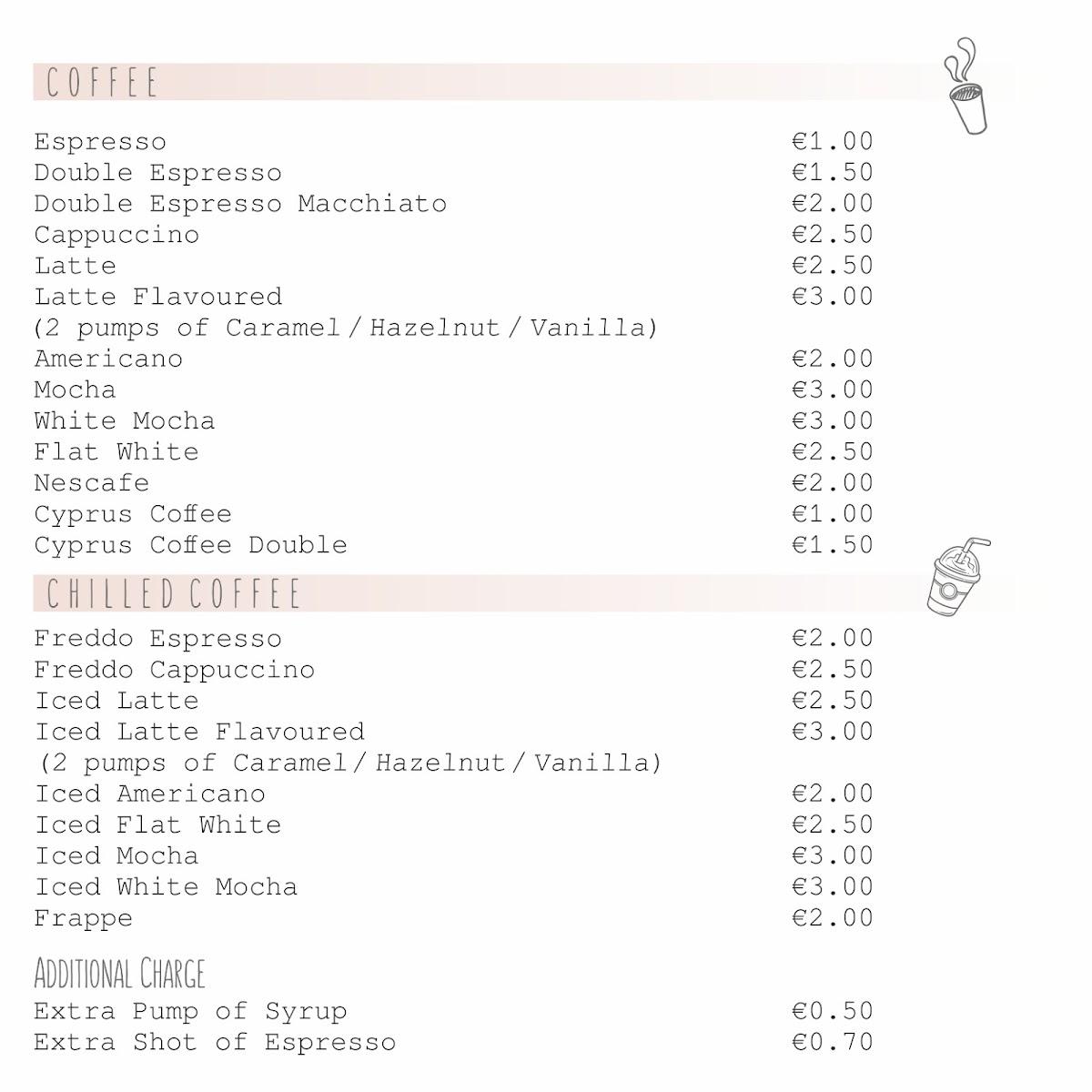 Menu at Old Town Baristro, Paphos
