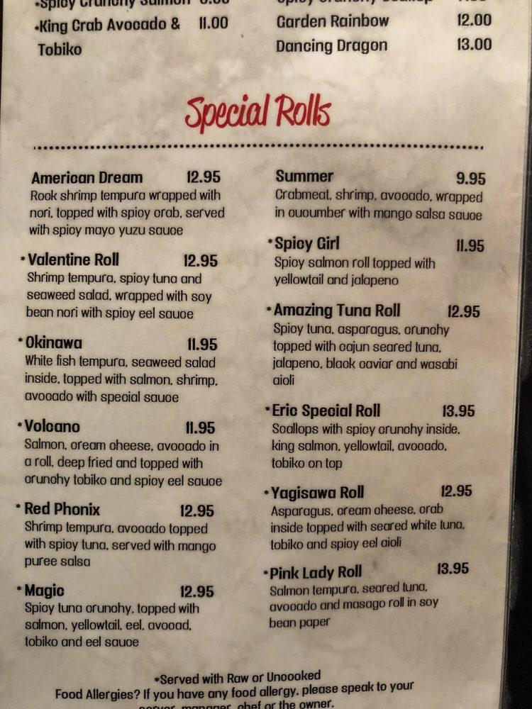 Menu at Ozu852 restaurant, Englewood