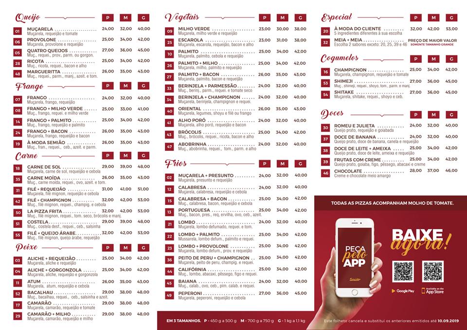 Menu em Semião pizzaria, Botucatu
