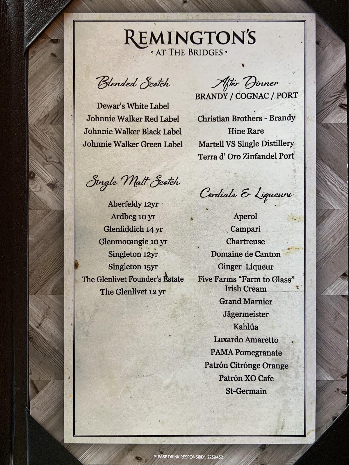 Menu at Remington's at Montrose Bridges pub & bar, Montrose