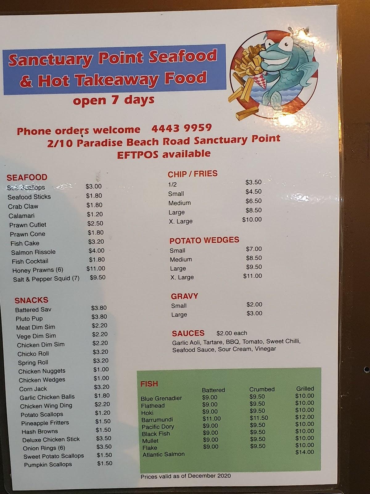 Menu at Sanctuary Point Seafood Take Away restaurant, Sanctuary Point ...