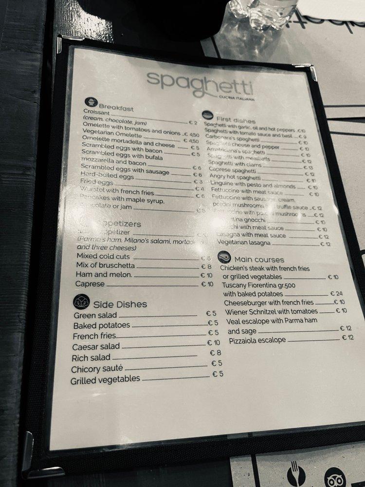 Menu at Spaghetti desserts, Rome, Via Leone IV