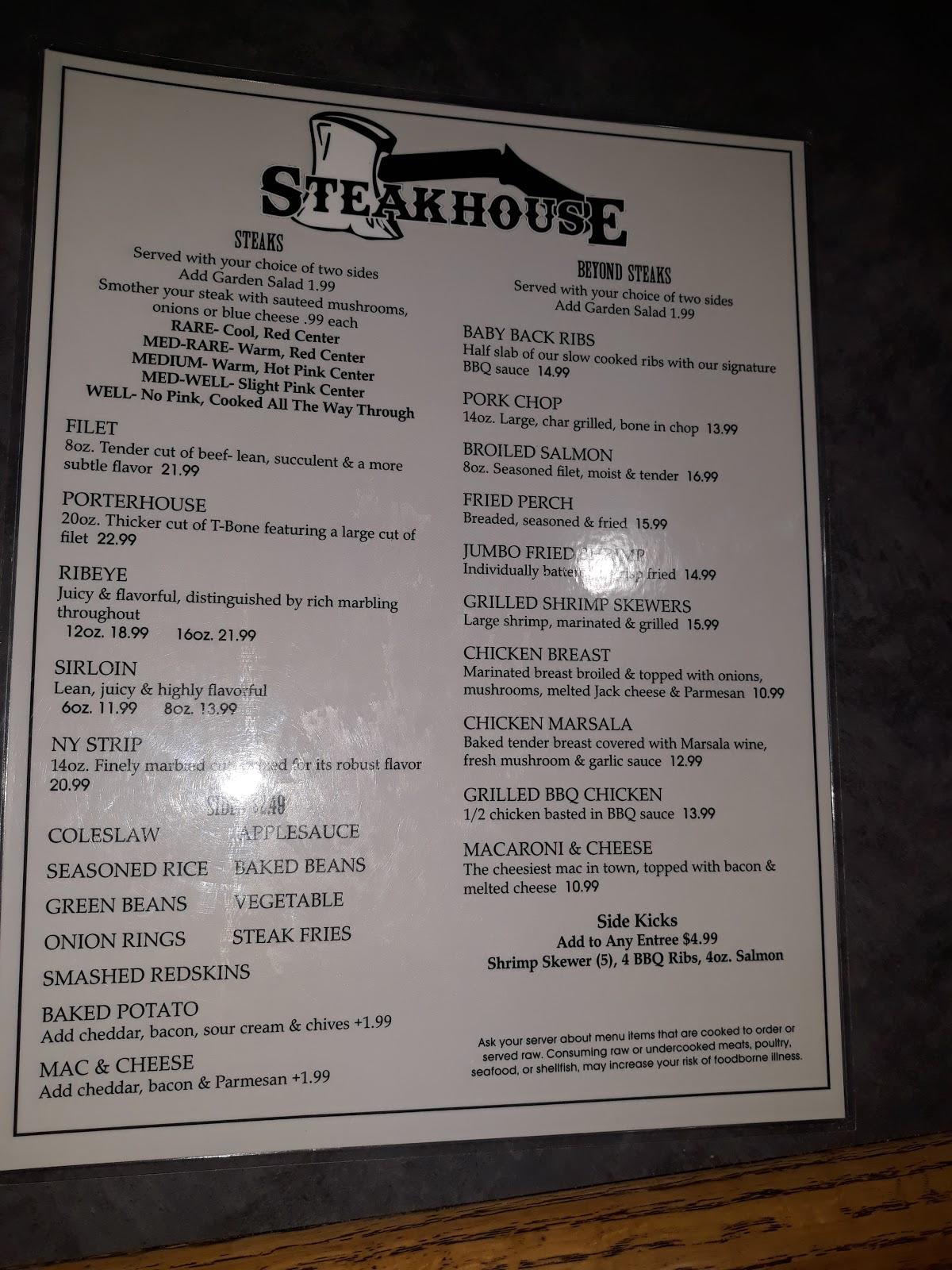 Menu at Steakhouse, Bad Axe