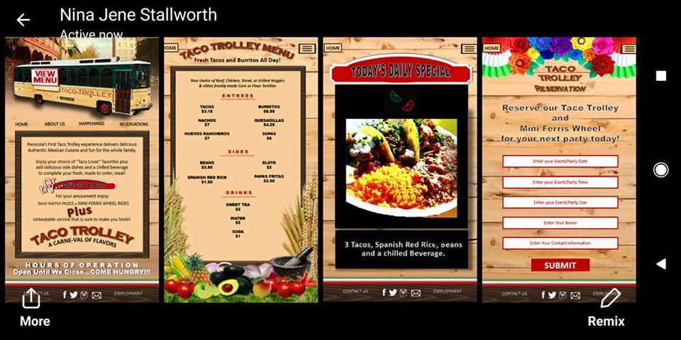Menu at Taco Trolley restaurant, Gulf Breeze
