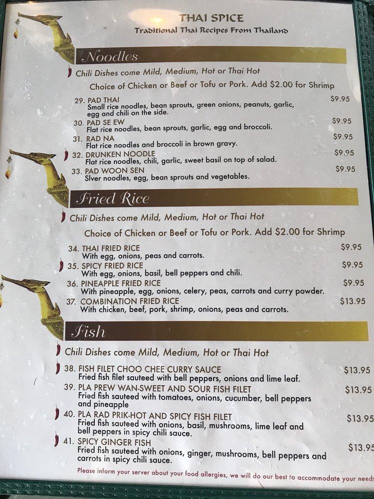 Menu at Thai Spice restaurant, Albuquerque