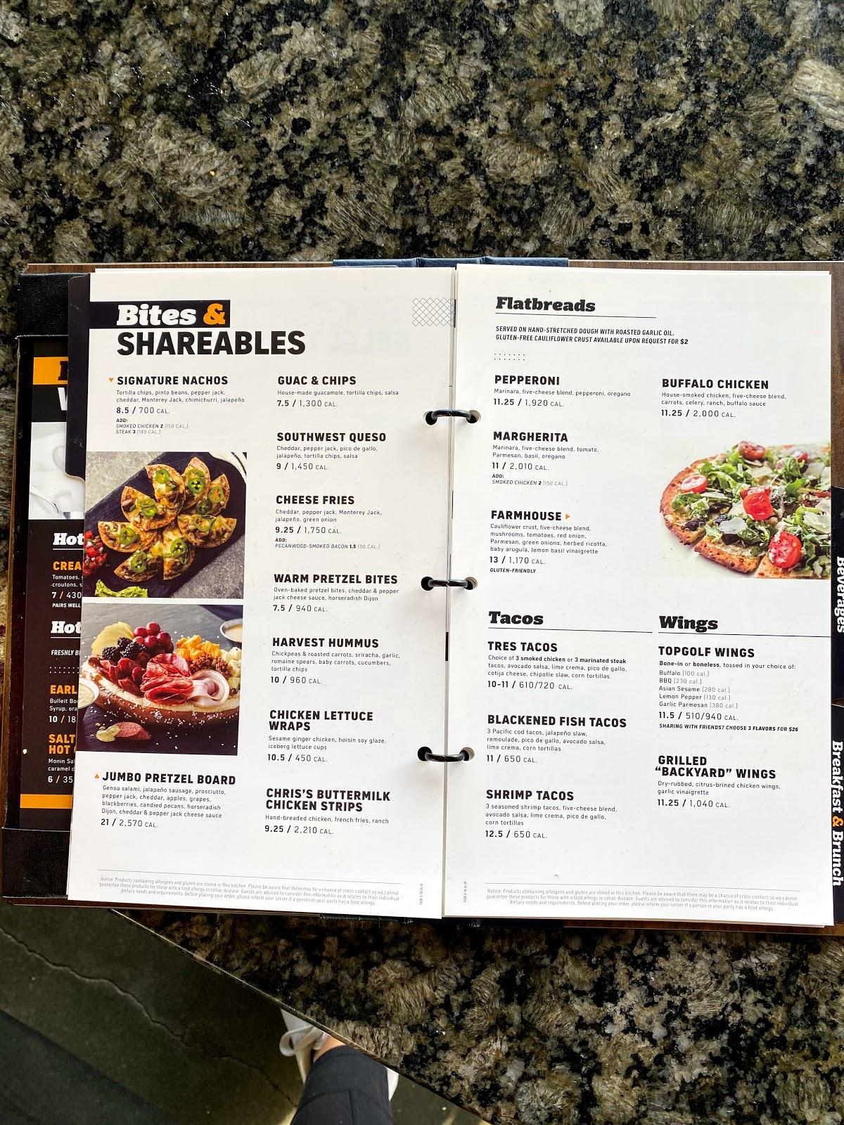 Menu at Topgolf pub & bar, Centennial