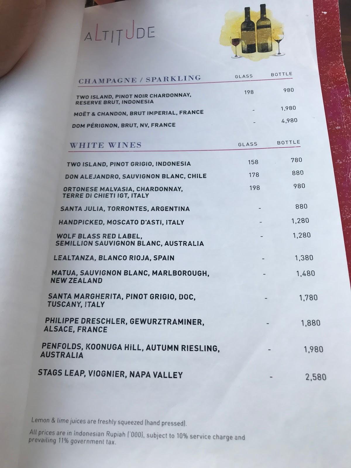 Menu at Altitude Rooftop Bar & Lounge, Batam