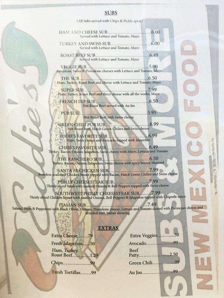 Menu at Eddie's Subs & More restaurant, Clovis