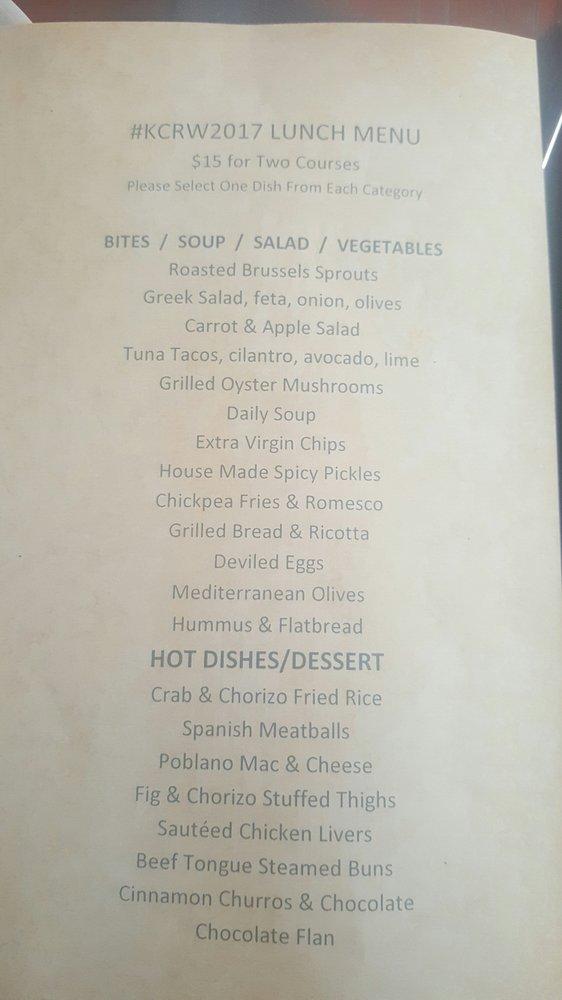 Menu at Extra Virgin cafe, Kansas City