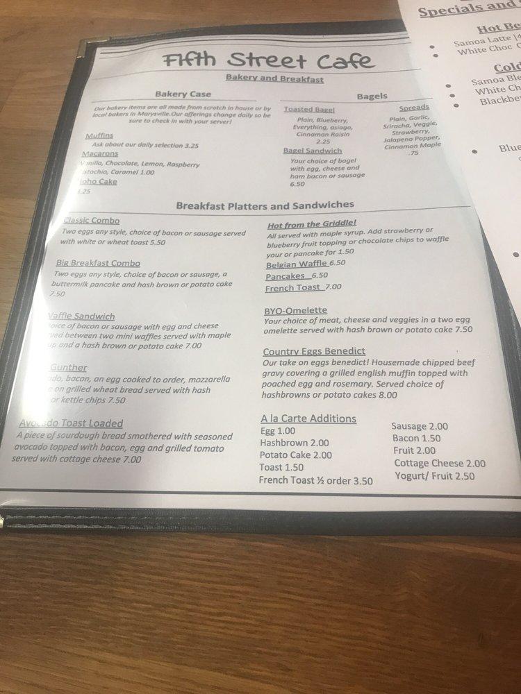 Menu at Fifth Street Cafe, Marysville