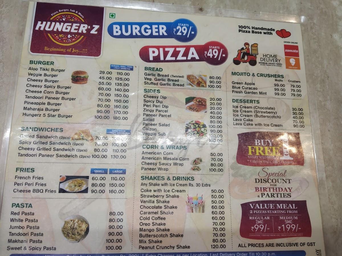 Menu at Hunger'z Palampur, Palampur