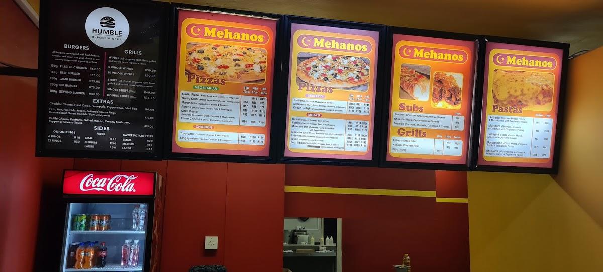 Menu at Mehanos Pizza restaurant, Cape Town, 1 Albert Rd