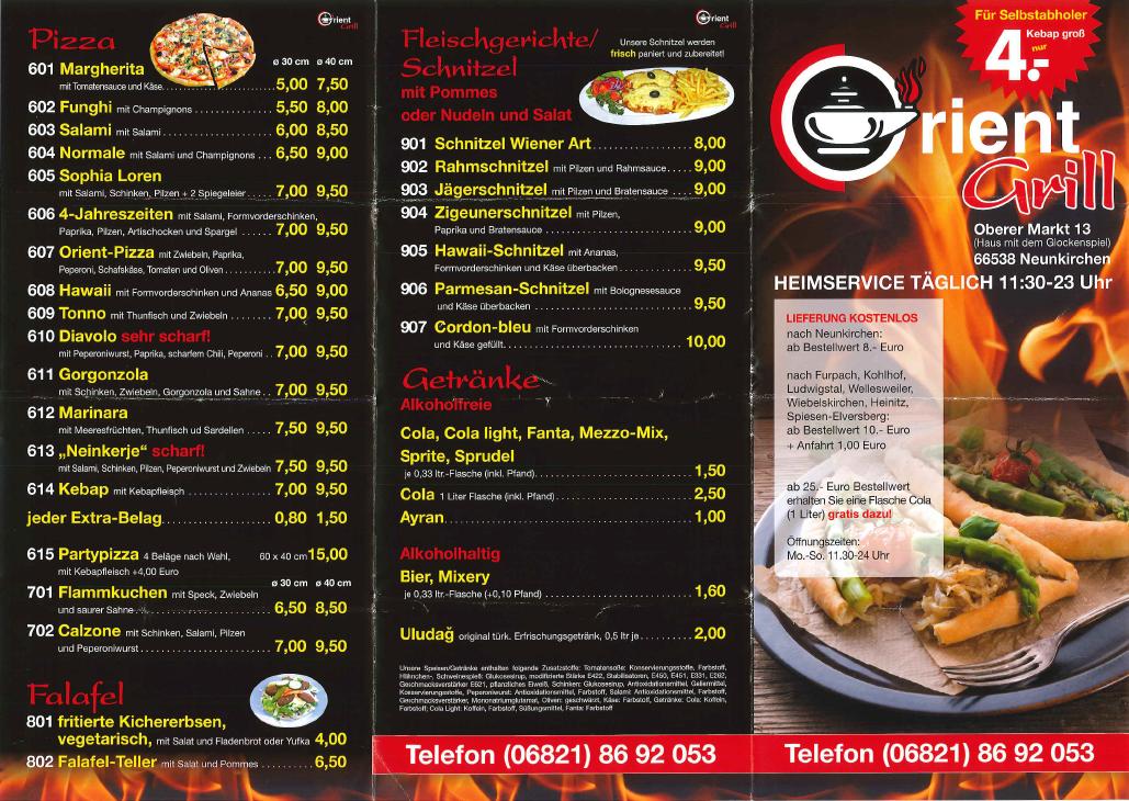 Speisekarte von Orient Grill Neunkirchen pizza, Neunkirchen