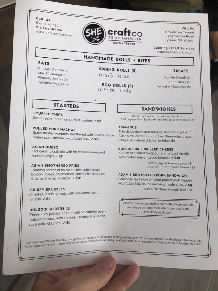 Menu at She Craft Co restaurant, Tyrone