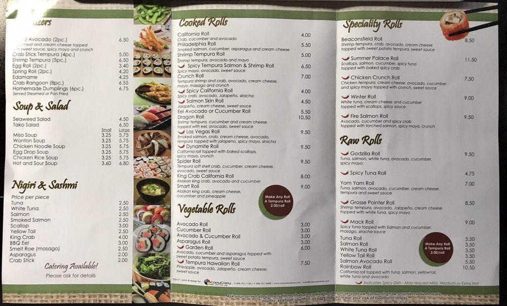 Menu at Summer Palace restaurant, Grosse Pointe Park