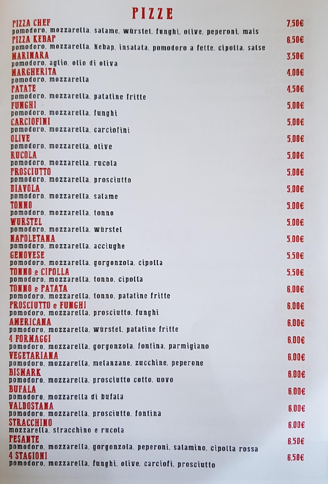 Menu at Torino Steak House restaurant, Turin