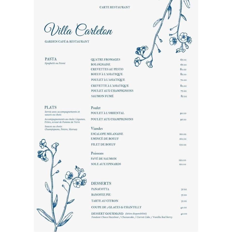 Menu at Villa Carleton cafe, Tangier