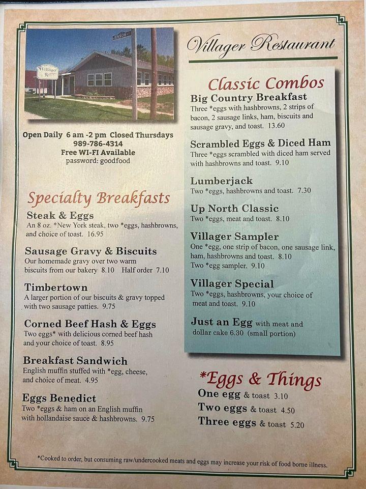 Menu at Villager Restaurant, Lewiston