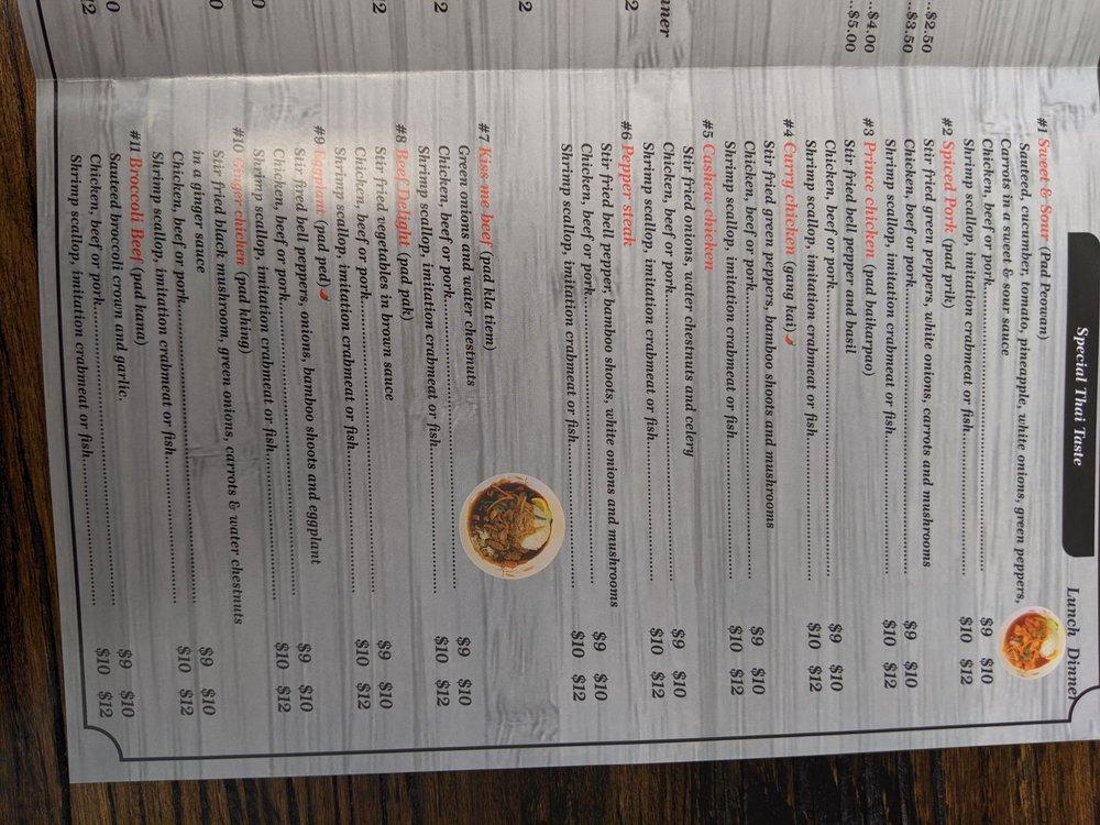 Menu at Bangkok Express restaurant, Flint