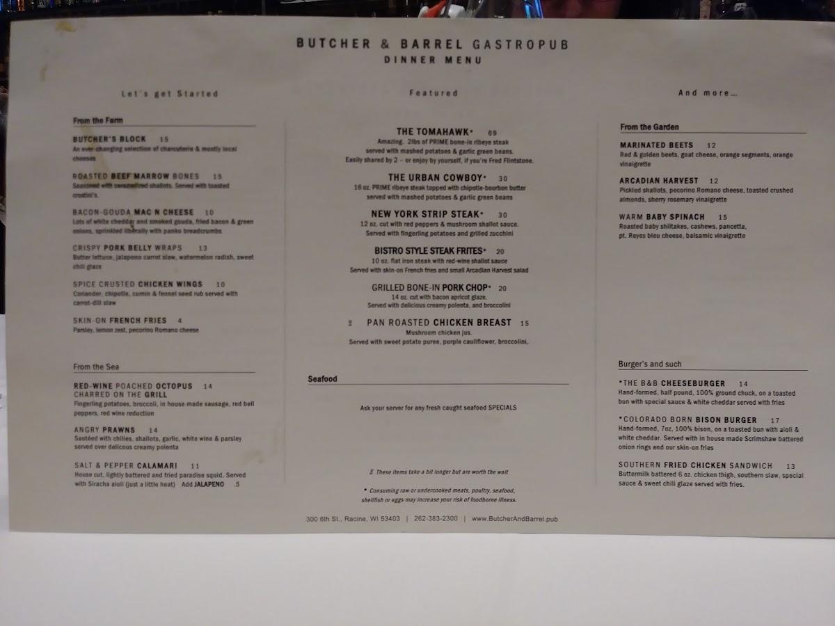 Menu at Butcher & Barrel Gastropub, Racine