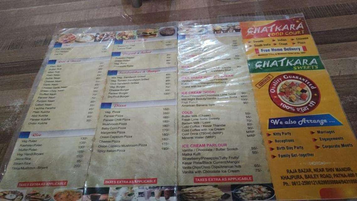 Menu at Chatkara Food Court, Patna, Bailey Rd