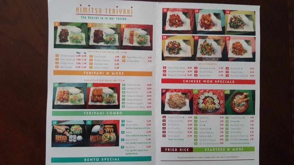 Menu at Himitsu Teriyaki restaurant, Seattle, Lake City Way NE #e