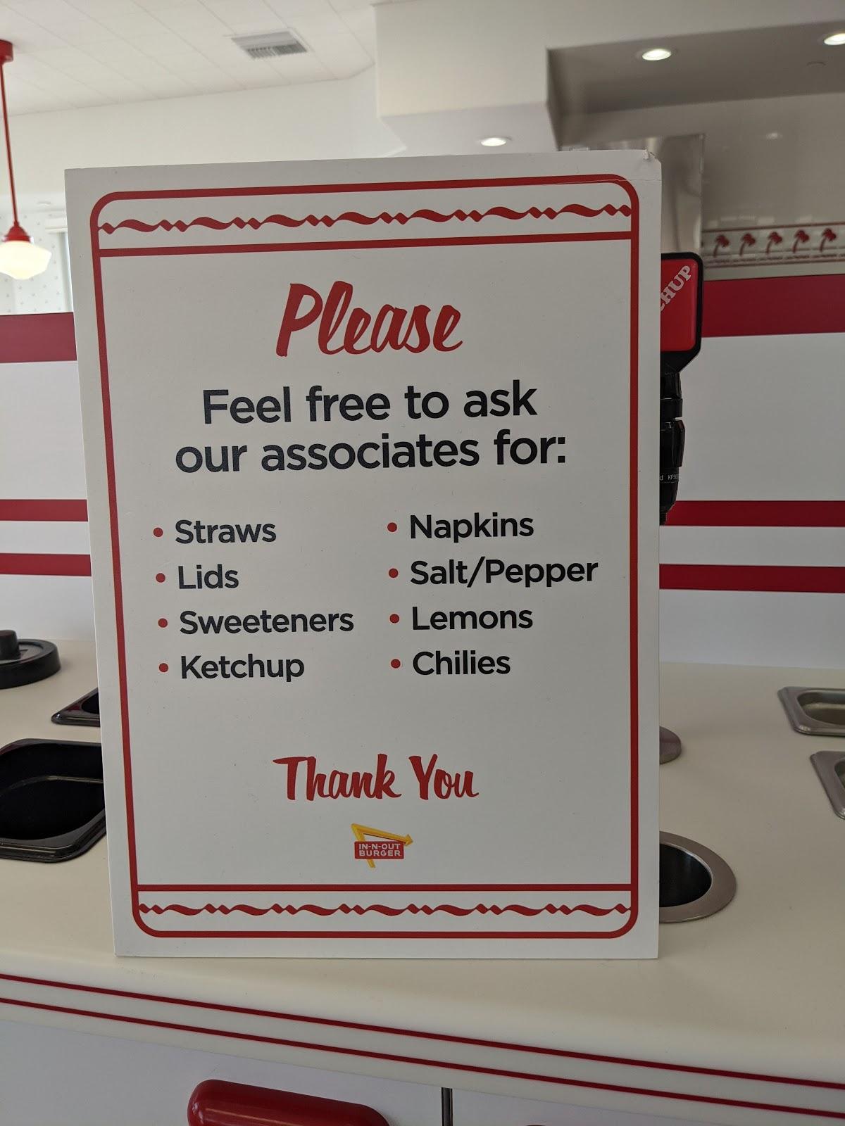 Menu at In-N-Out Burger fast food, Beaumont