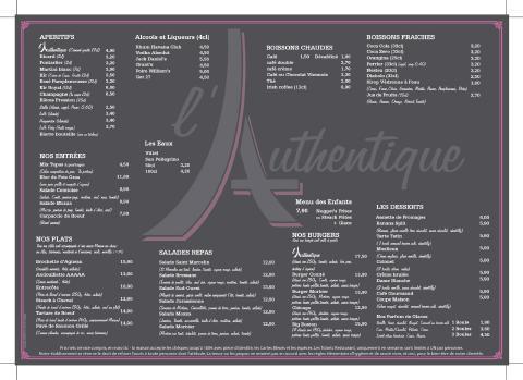Menu at L'authentique restaurant, Bans