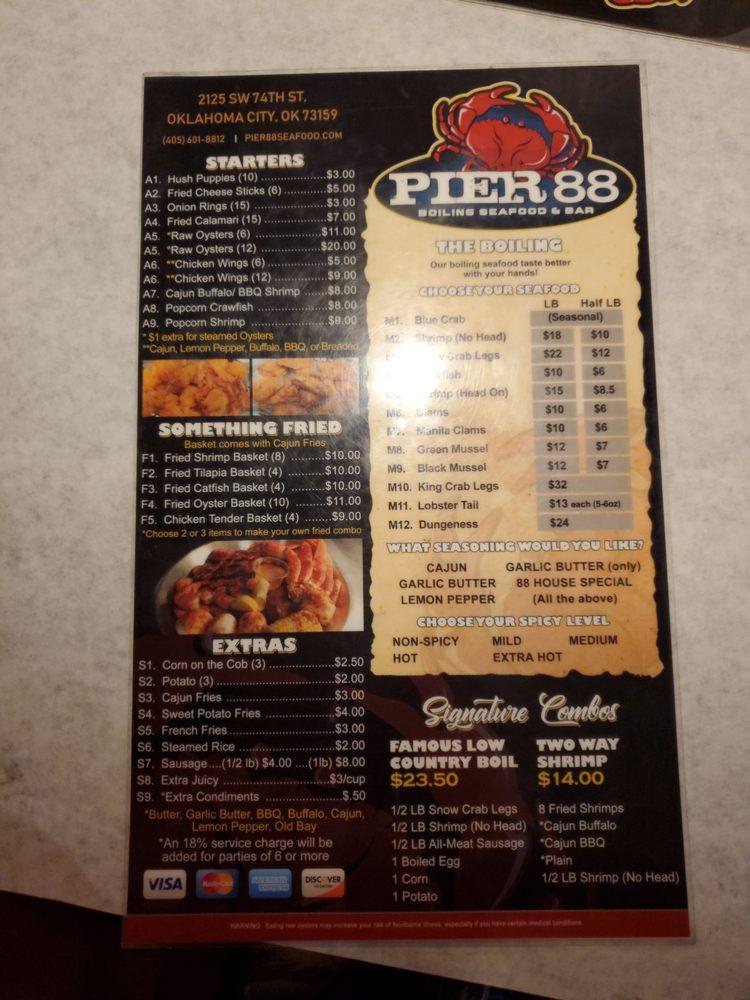 Menu at Pier 88 Boiling Seafood & Bar OKC, Oklahoma City