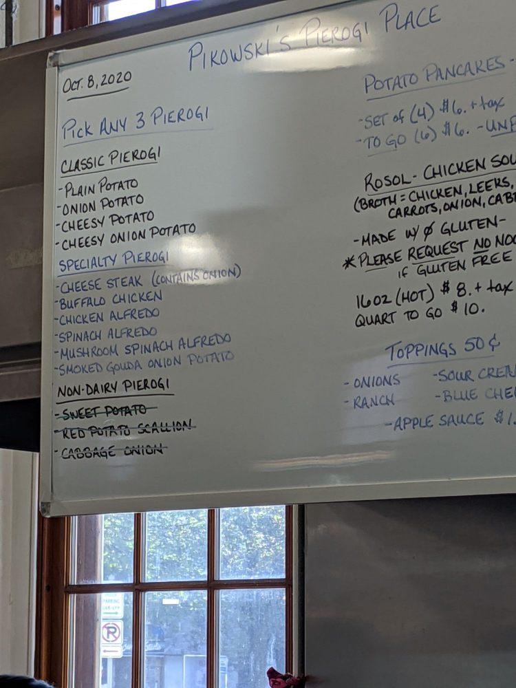Menu at Pikowski's Pierogi Place restaurant, Harrisburg