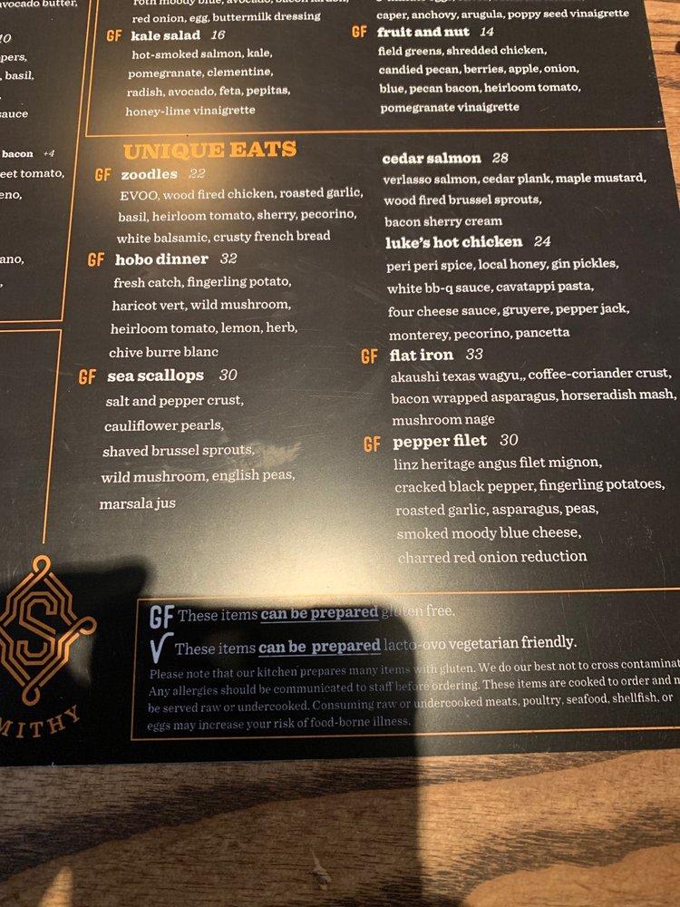 Menu at Smithy on Henderson pub & bar, Dallas