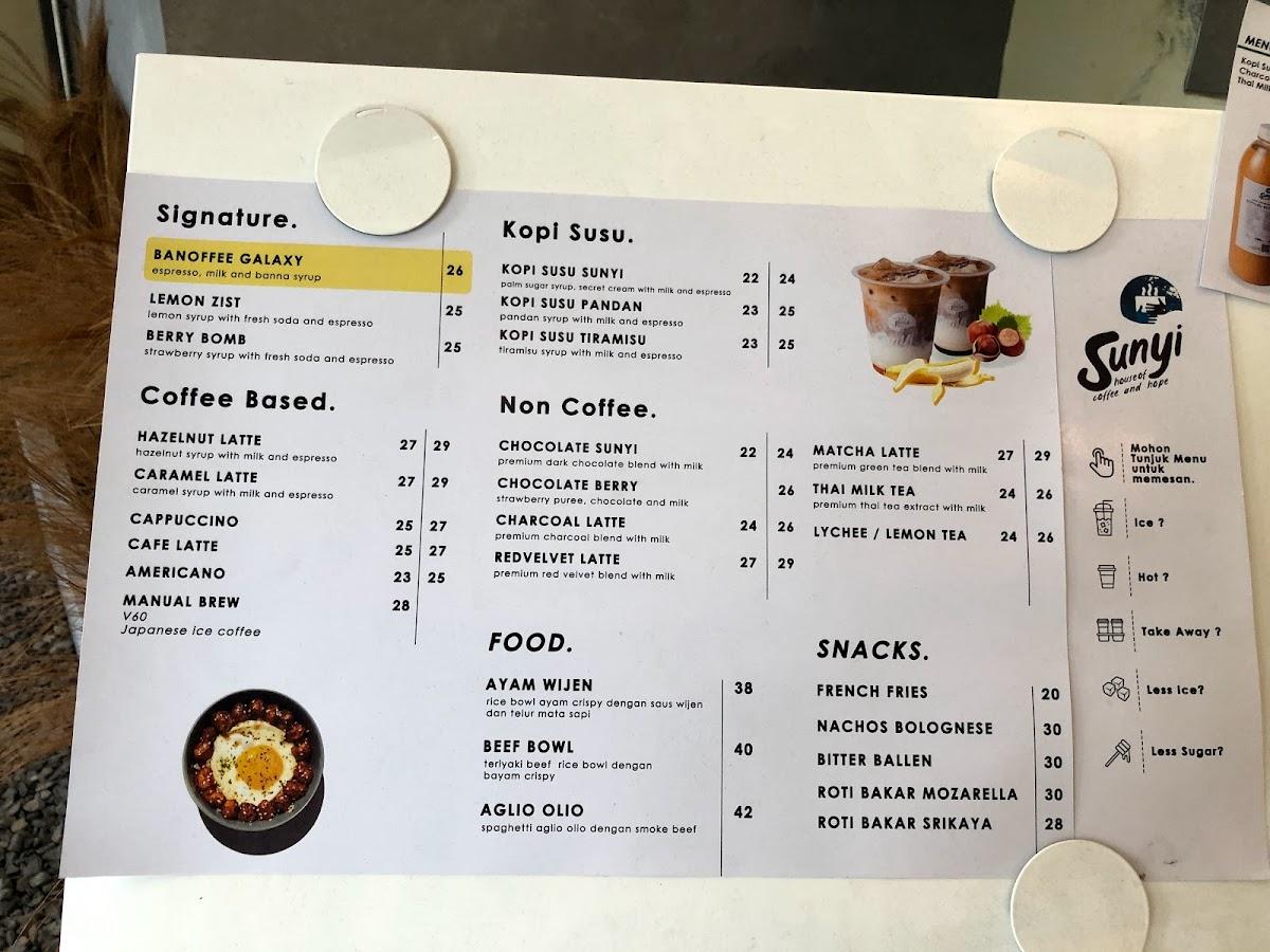 Menu at Sunyi Coffee - Bekasi Ruko Grand Galaxy cafe, Bekasi Regency