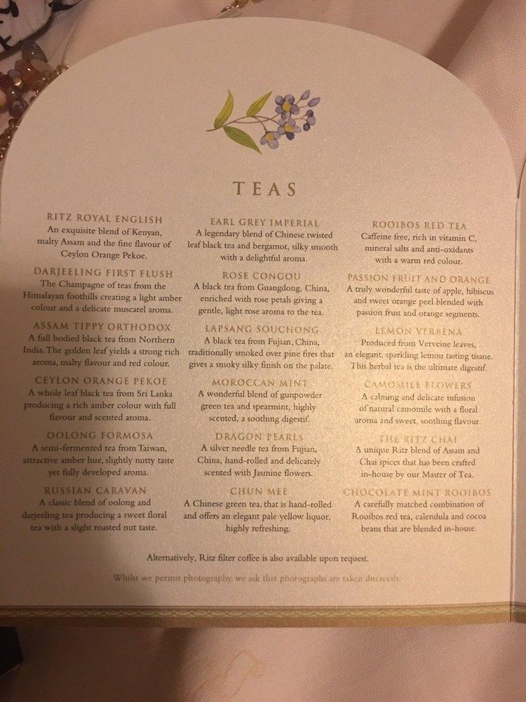 Menu at The Ritz Restaurant, London