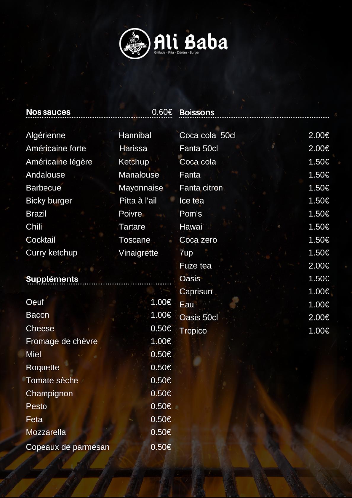 Menu at Snack Ali Baba, Mons, Pl. de Cuesmes 68