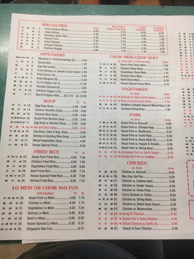 Menu at China Buffet restaurant, Clewiston
