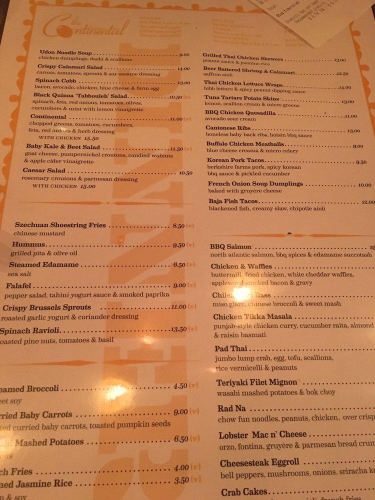 Menu at Continental pub & bar, Atlantic City