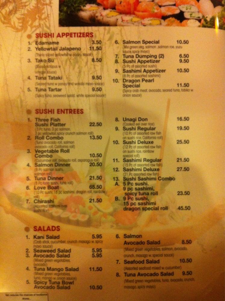 Menu at Dragon Pearl restaurant, Hudson