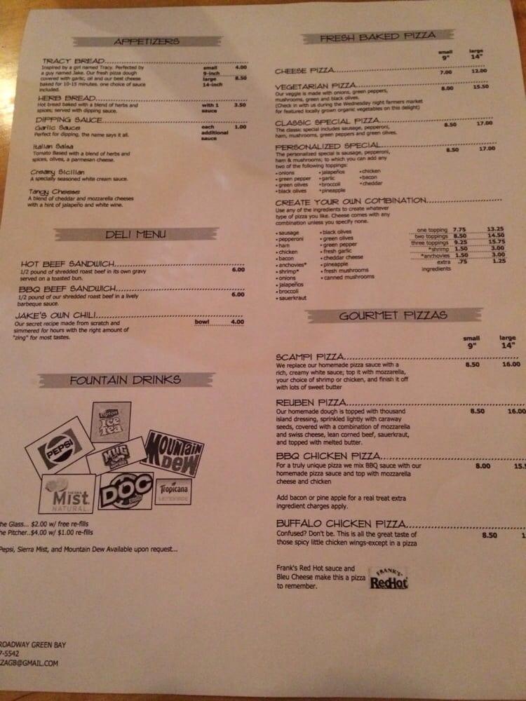 Menu at Jake's Pizza Green Bay pizzeria, Green Bay, 112 S Broadway