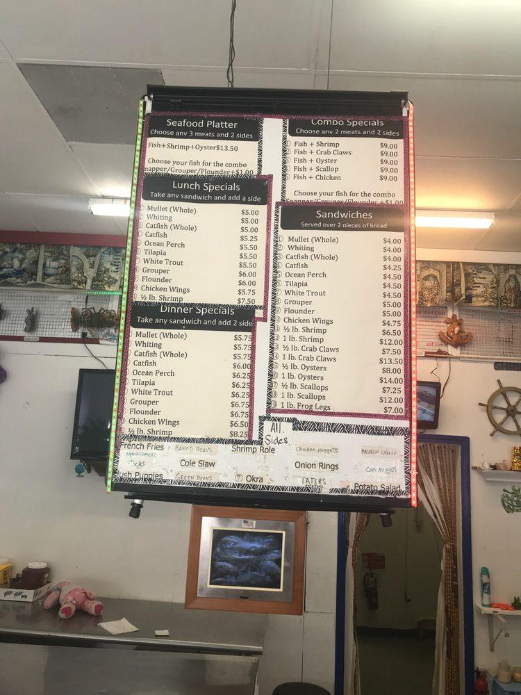 Menu at Justin's Seafood restaurant, Montgomery