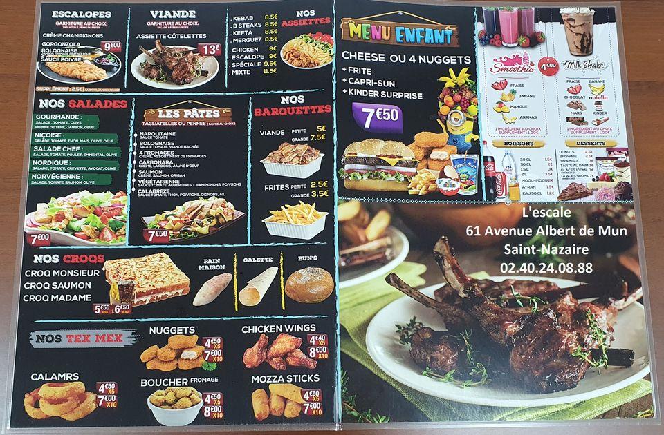 Menu at L'Escale restaurant, Saint-Nazaire