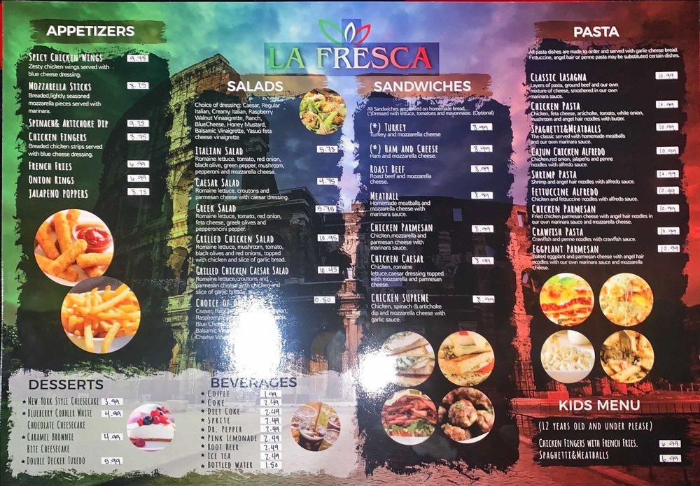 Carta del restaurante La Fresca, Daleville