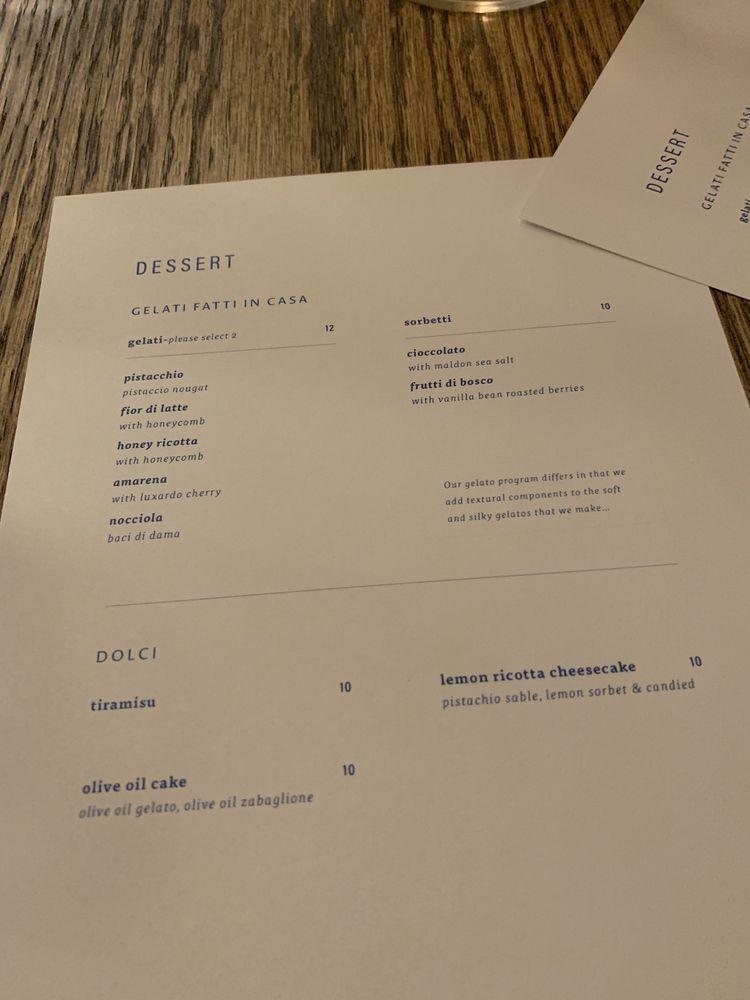 Menu at Rezdôra restaurant, New York City