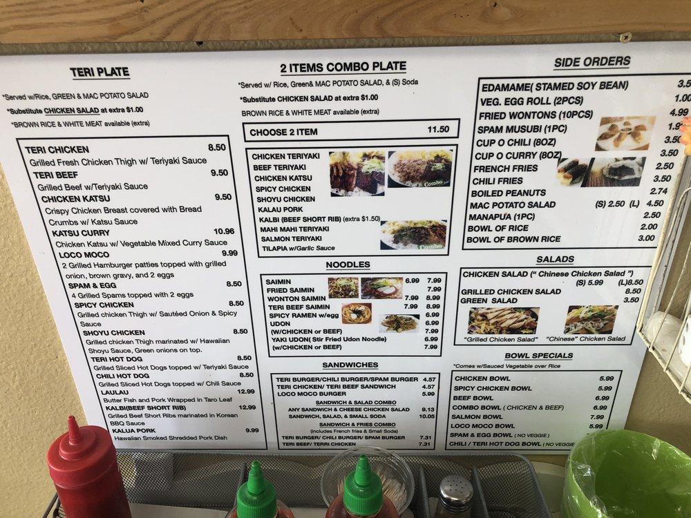 Menu at Teriyaki Hawaii restaurant, Gardena