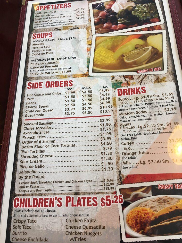Menu at Valle's Mexican Restaurant, Waco