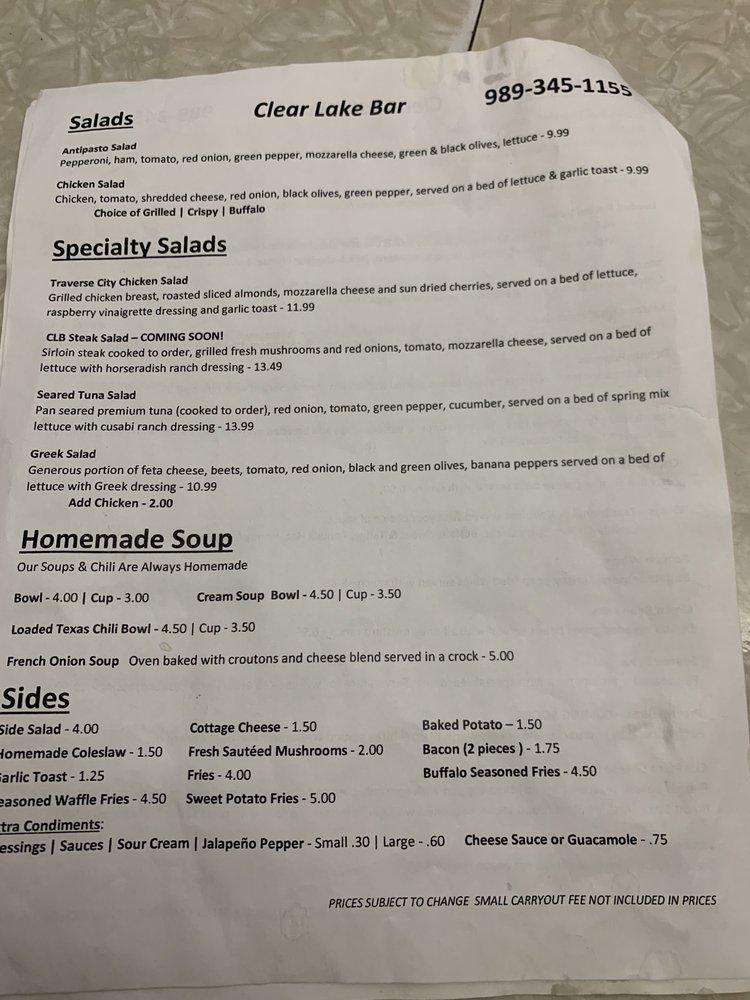 Menu at Clear Lake Bar, USA, Clear Lake Rd